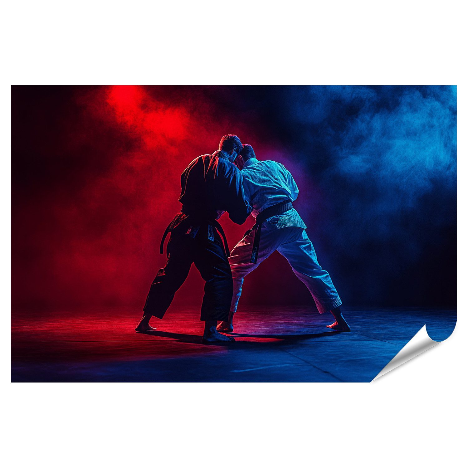 islandburner Poster, Kampfsportler im roten und blauen Licht, Print