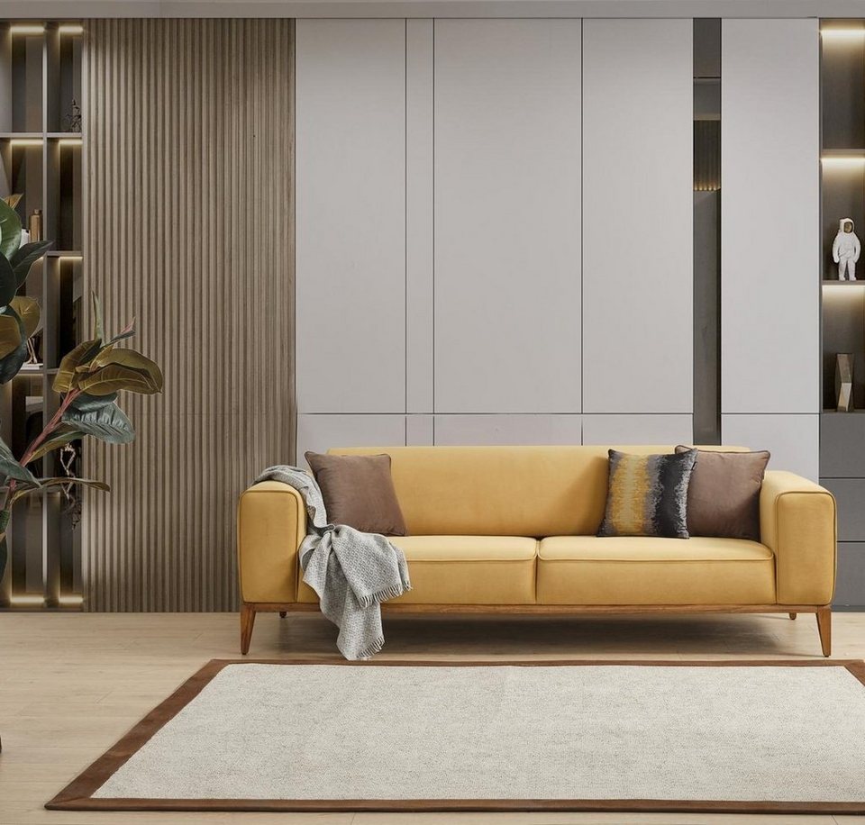 Jvmoebel Sofa Dreisitzer Sofa 3 Sitzer Sofas Stoff Gelb Wohnzimmer