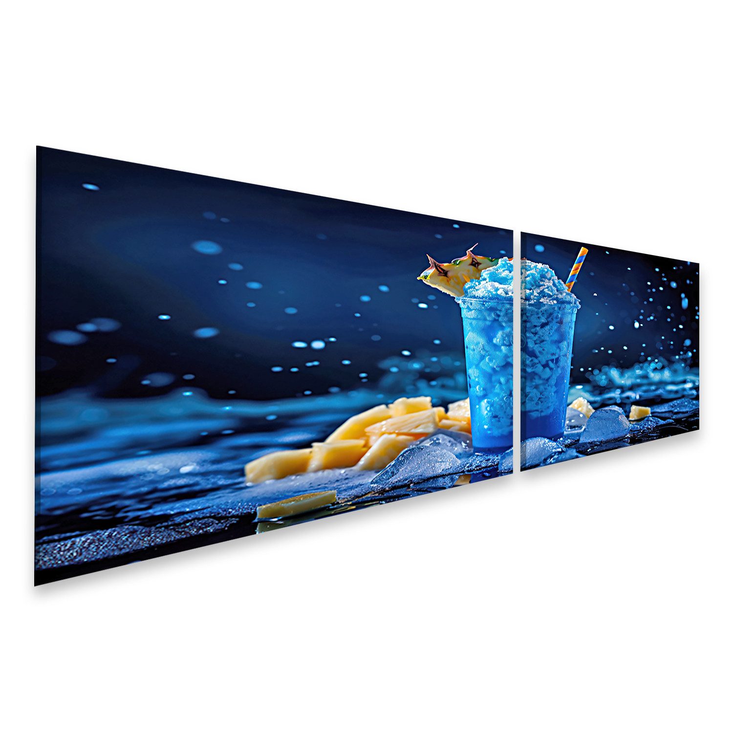 islandburner Leinwandbild Tropisches Wandbild: Blauer Hawaii-Cocktail mit Curacao Rum, Ananas