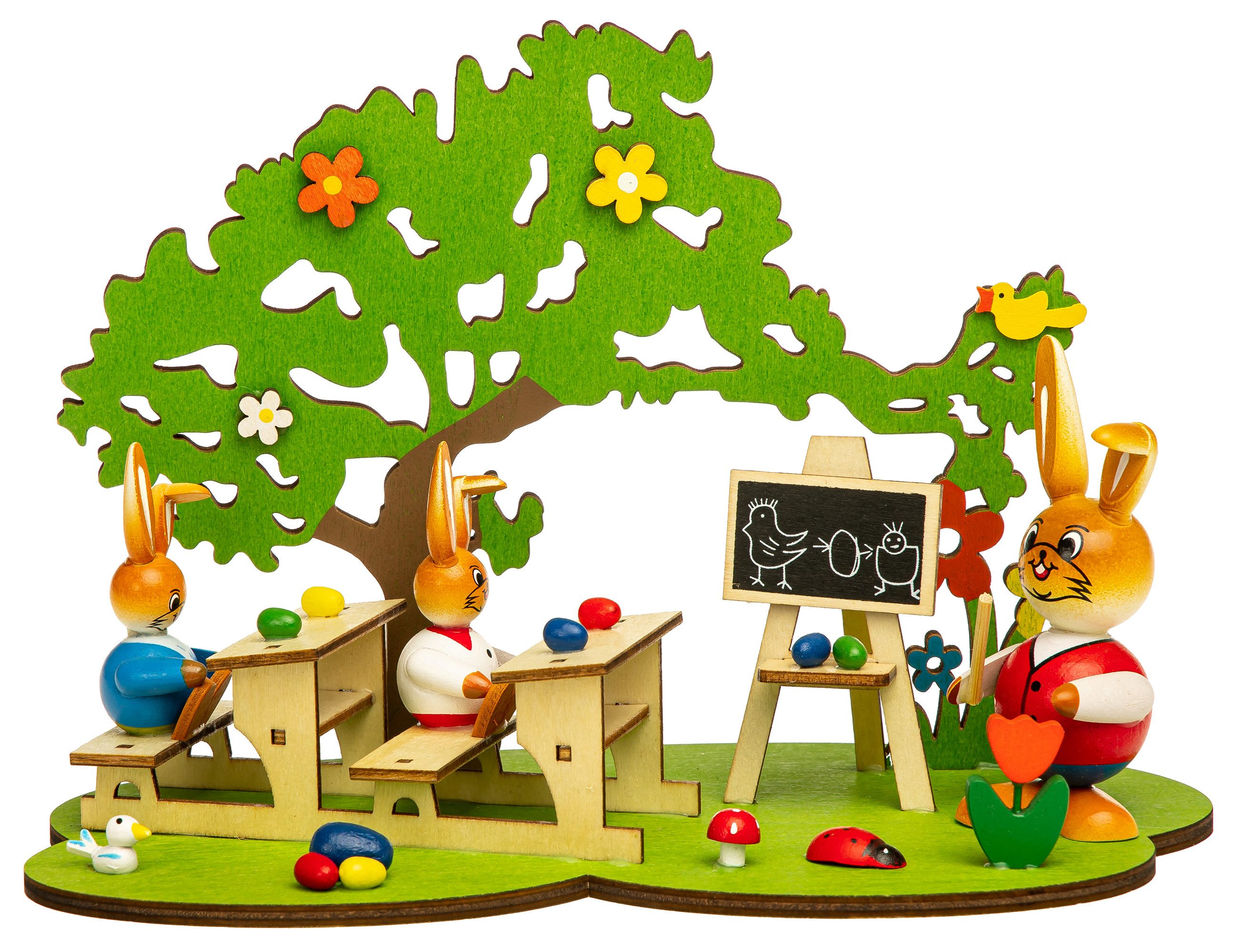 SIKORA Osterhase OD20 Osterdeko farbenfrohe Holz Osterhasen Figuren Hasenschule