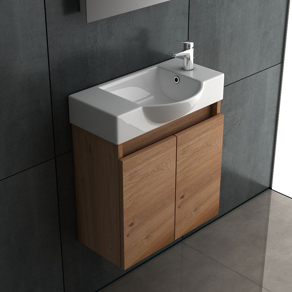 Alpenberger Badezimmer Set In Bamboo Optik 55cm Breit Hängeschrank