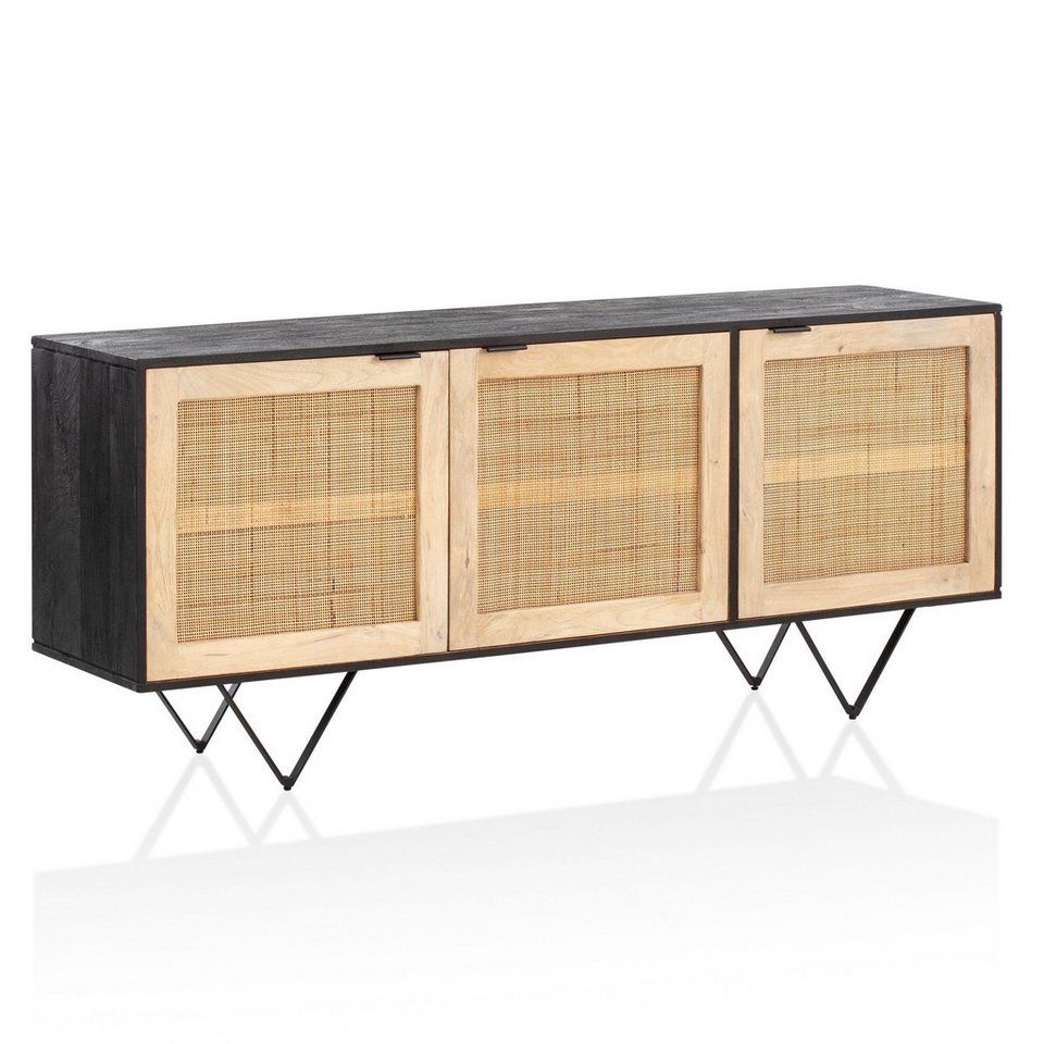 Wohnling Sideboard Wl6799 175x75x45 Cm Mango Massivholz Rattan