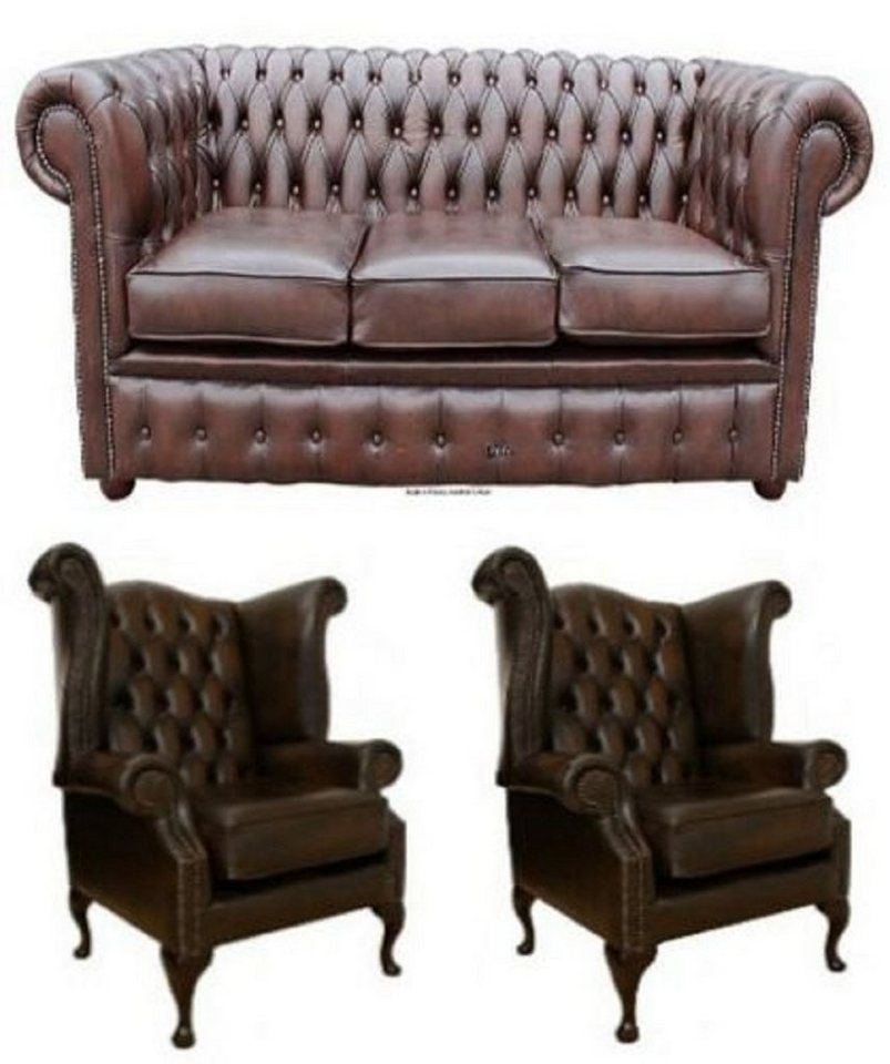 Jvmoebel Sofa Braune Chesterfield Sofagarnitur Leder Textil