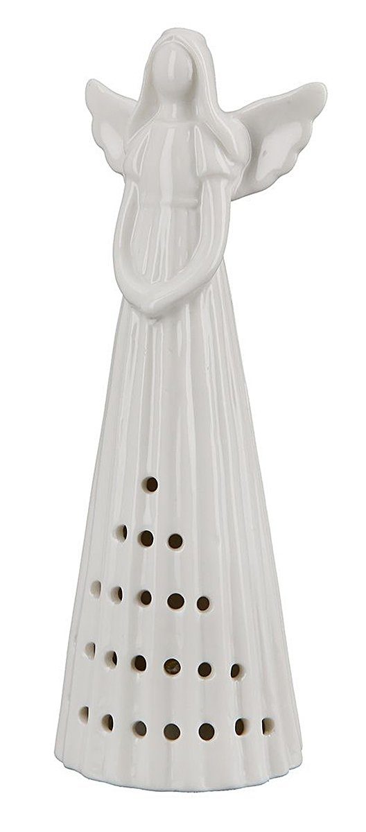 Gilde Handwerk Macrander Led Dekofigur Engelfigur Weiß Keramik Mit