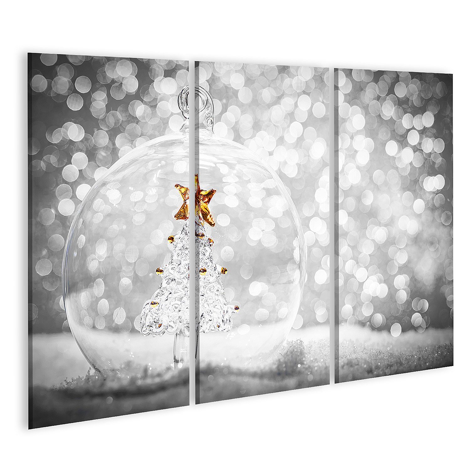 islandburner Leinwandbild Bild auf Leinwand Weihnachten Glaskugel mit Kristall Baum im Inneren i