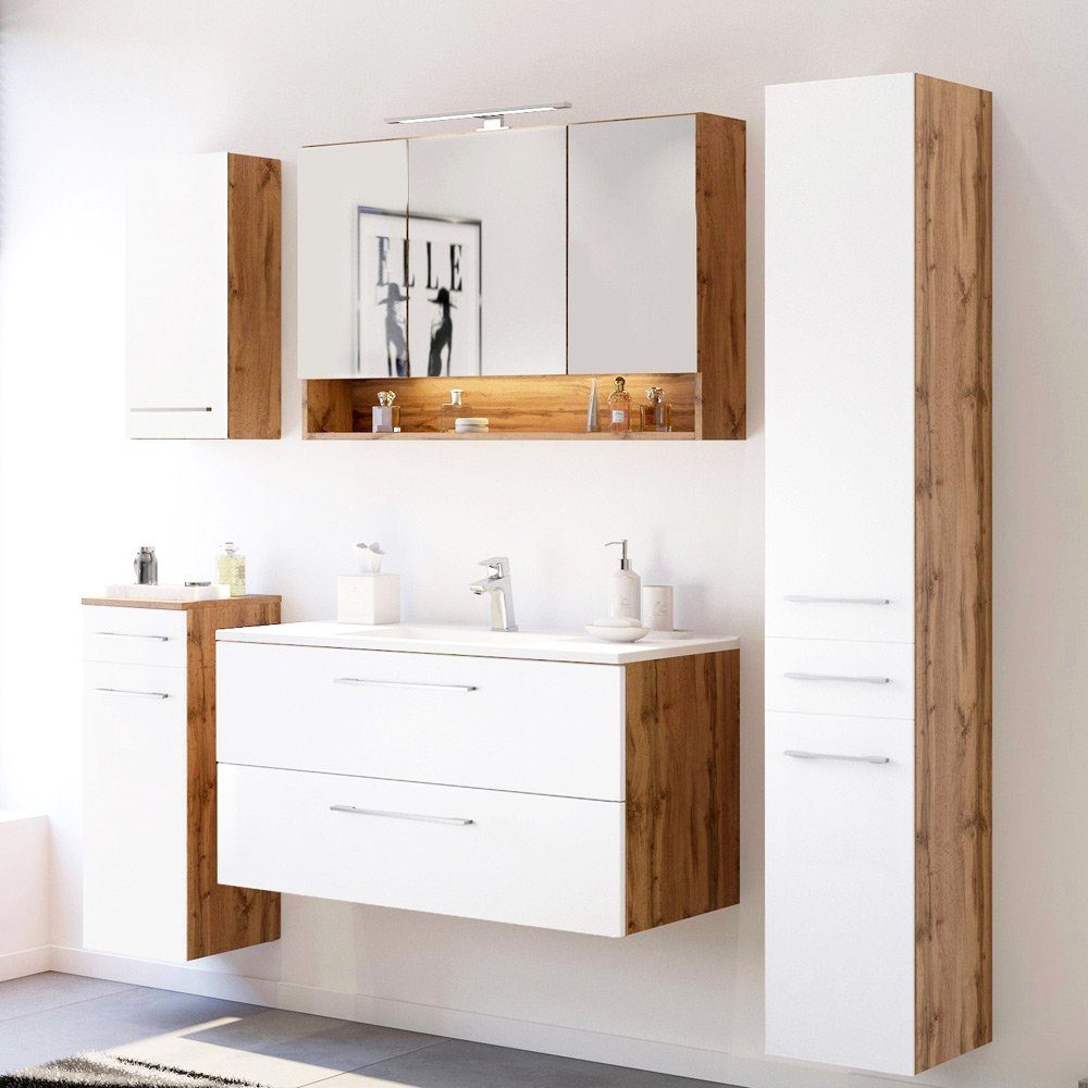 Lomadox Badmöbel Set Louny 03 Spar Set 5 St Wotaneiche Nb Mit