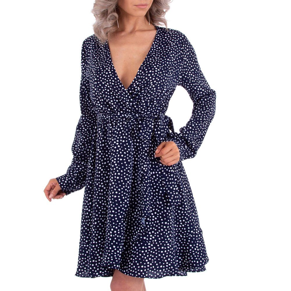 Ital Design Sommerkleid Damen Freizeit Wickel Wickeloptik Gepunktet