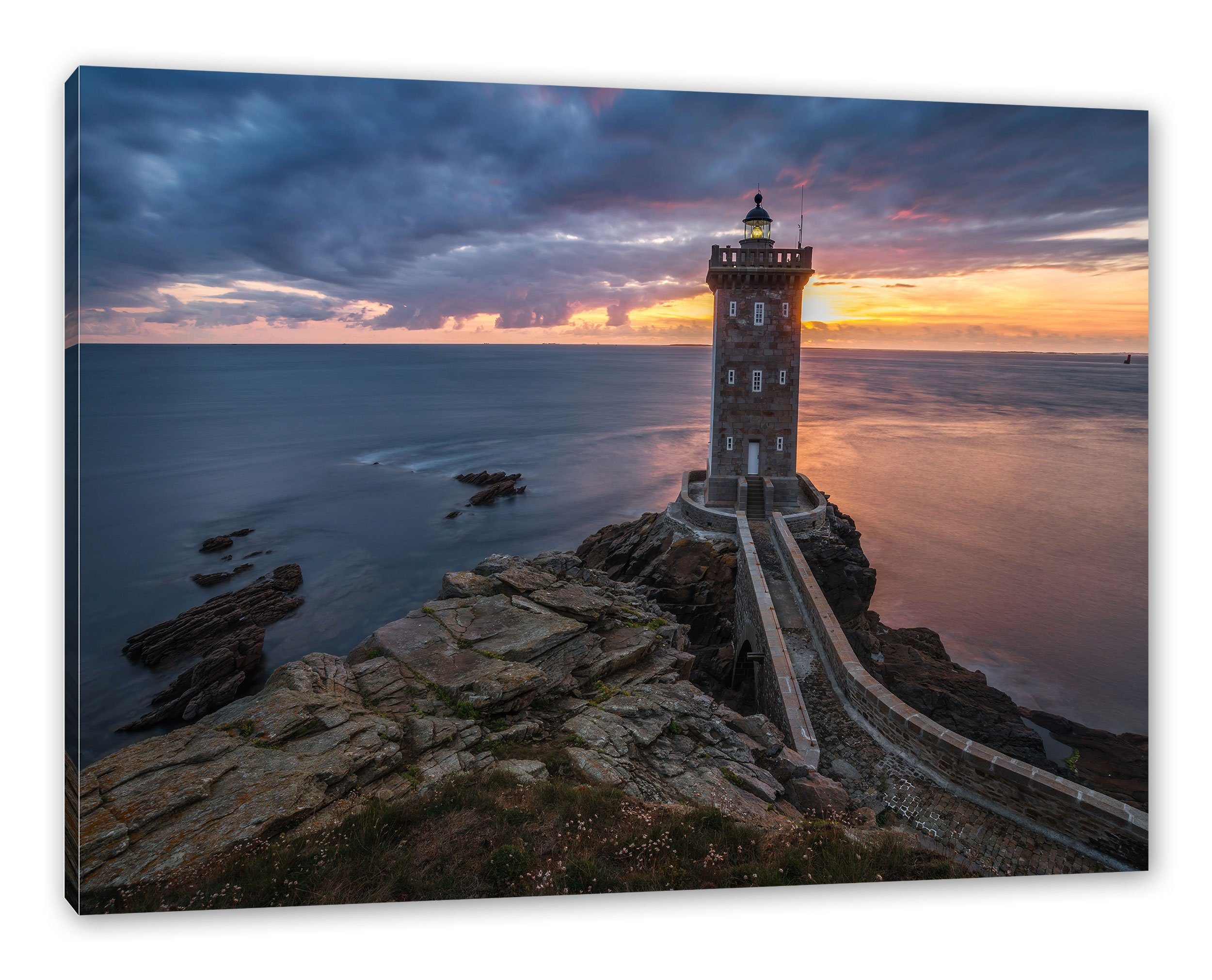 Pixxprint Leinwandbild Leuchtturm im Sonnenuntergang, Leuchtturm im Sonnenuntergang (1 St ...