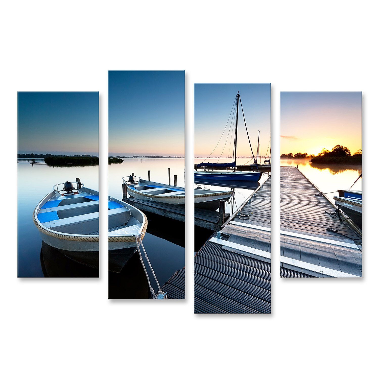 islandburner Leinwandbild Bild auf Leinwand Sonnenaufgang Über See Hafen Mit Booten Und Pier 13