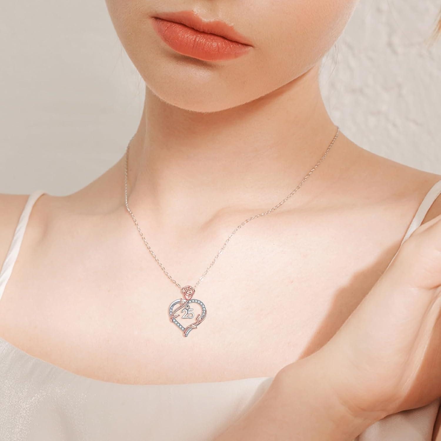 LuxusKollektion Kette mit Anhänger Halskette Herz Rose Anhänger 925 ...