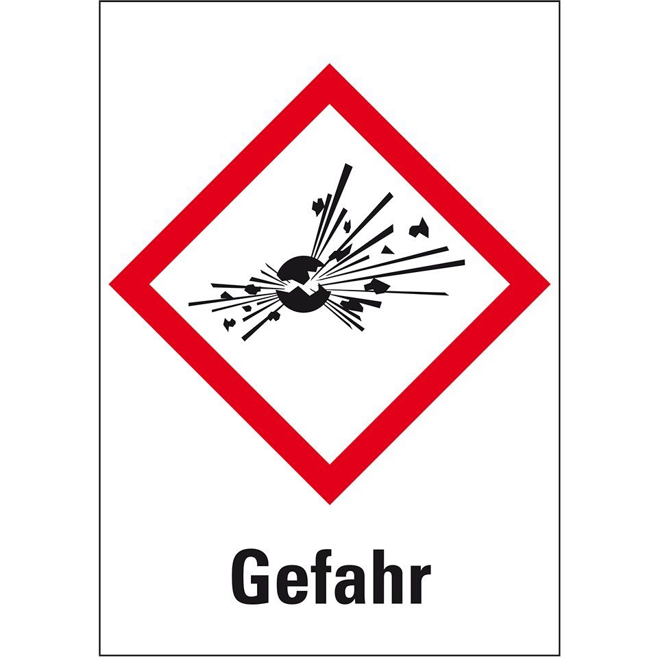 König Werbeanlagen Hinweisschild Gefahrensymbol Explodierende Bombe GHS01, Gefahr, Folie, 105x148mm