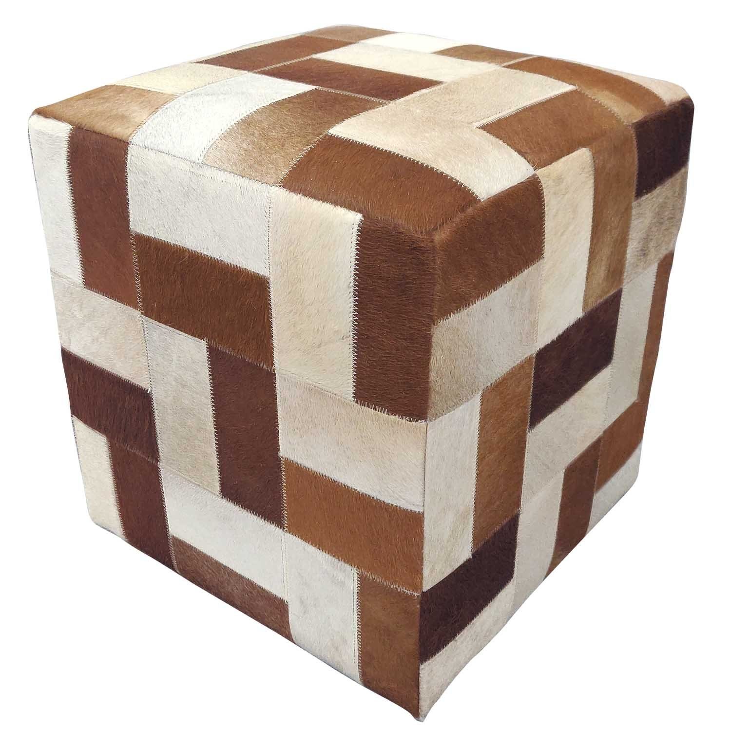 Casa Moro Pouf Patchwork Sitz-Hocker Fellhocker Davita 45x45x48 cm (B/T/H) (Weiß Braun aus ...