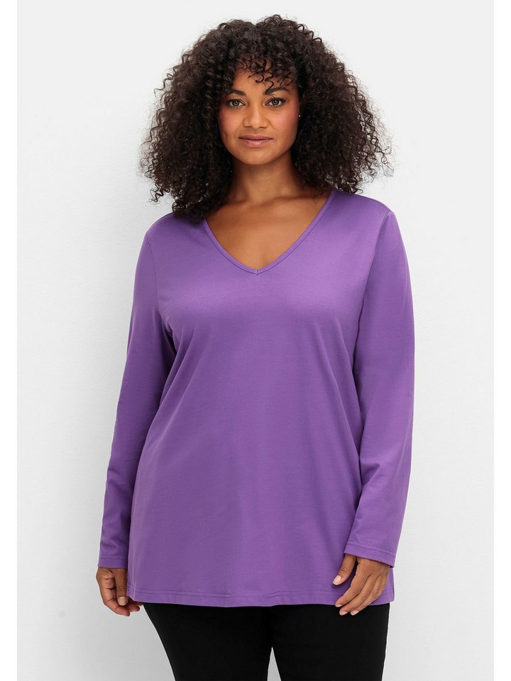 Sheego Langarmshirt Große Größen Mit V Ausschnitt Und Leichter A Linie