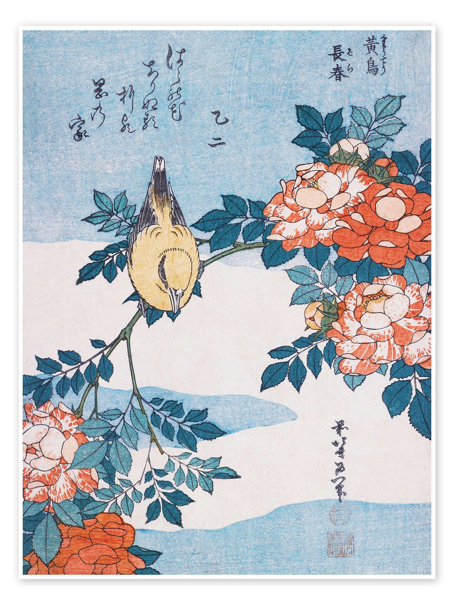 Posterlounge Poster Katsushika Hokusai Waldsänger Und Rosen