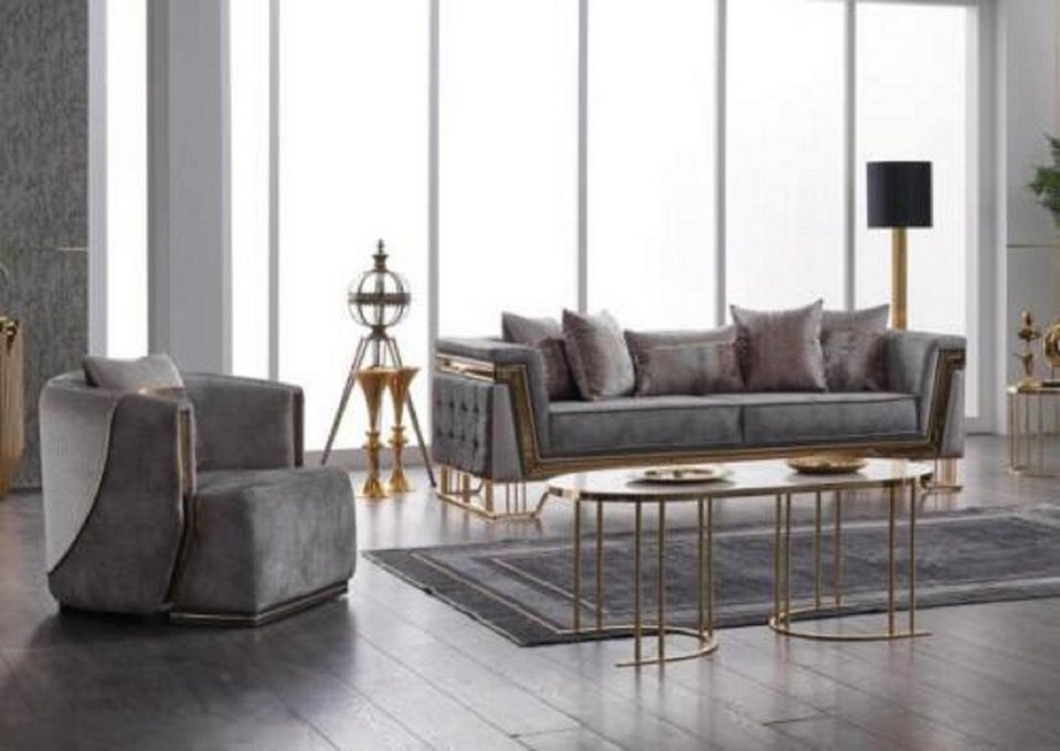 Jvmoebel Wohnzimmer Set Grau Sofagarnitur 31 Sitzer Mit Edelstahl