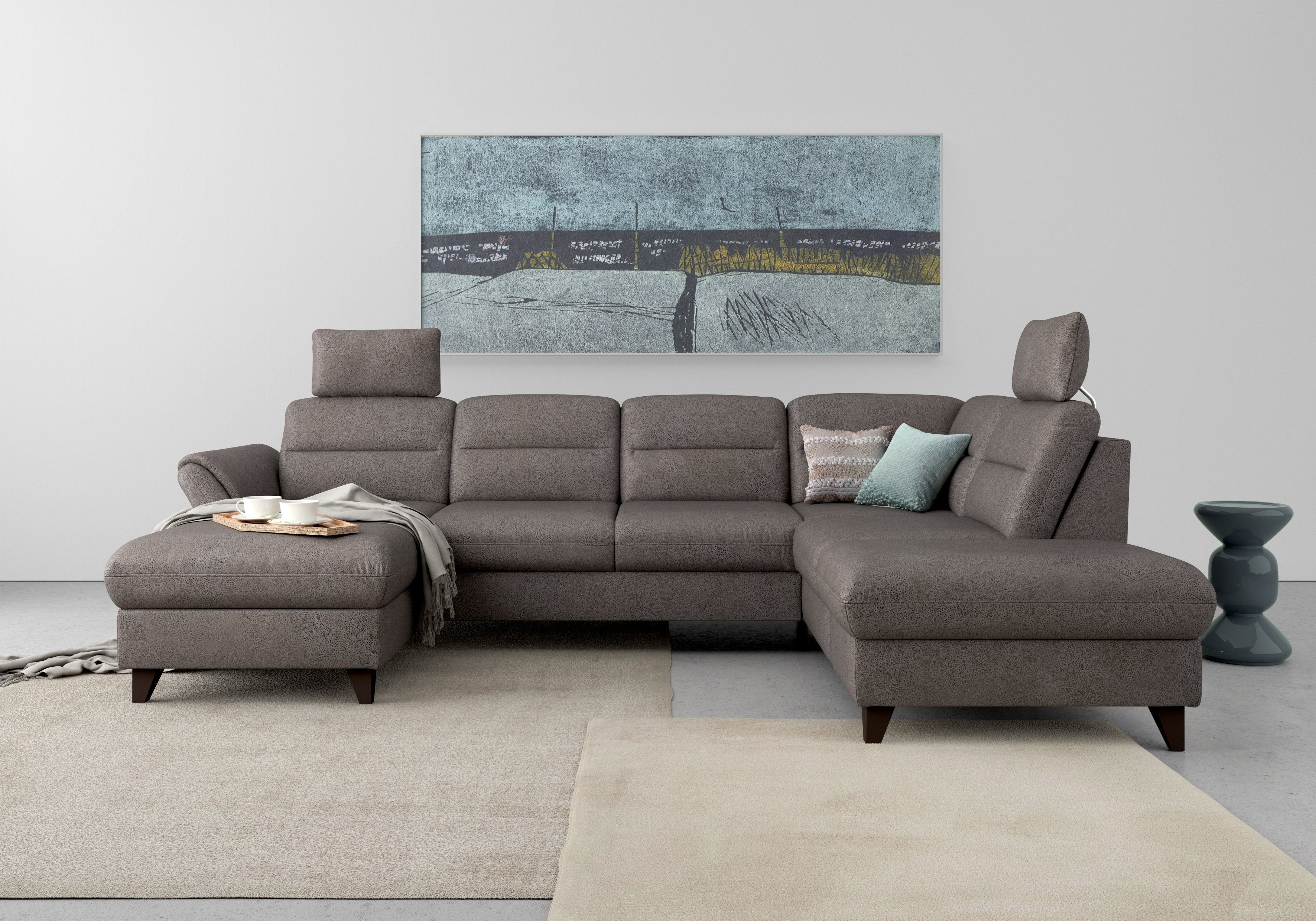 sit&more Wohnlandschaft Mellum U-Form, Federkern, wahlweise mit Bettfunktion, Stauraum und ...