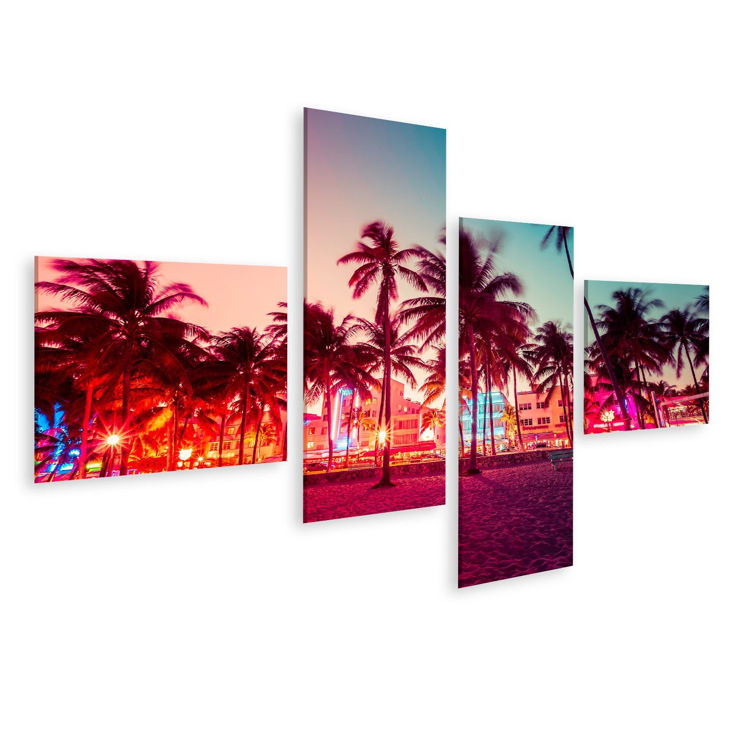 islandburner Leinwandbild Bild auf Leinwand Ocean Drive Straße Mit Beleuchteten Gebäuden South B