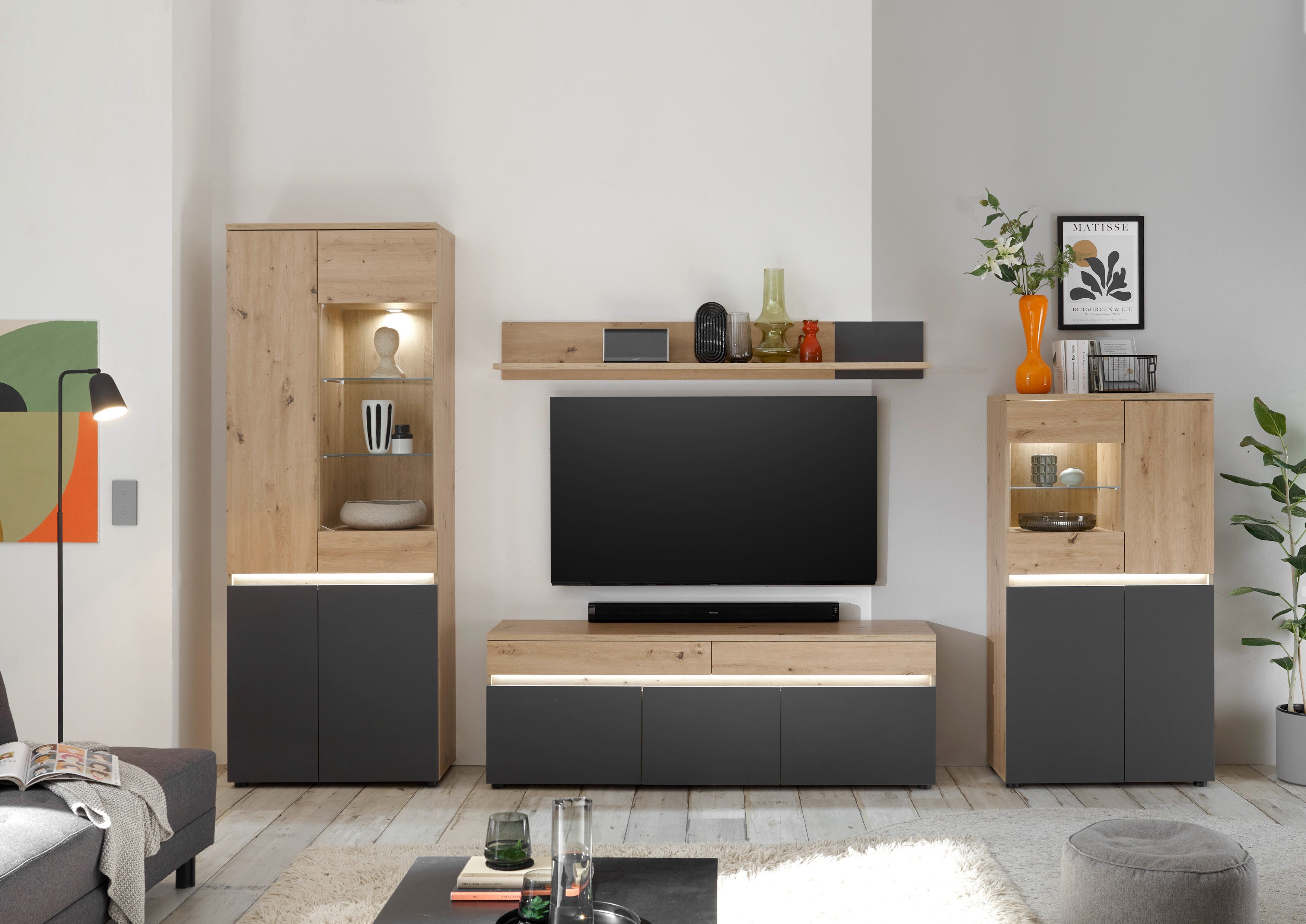 Hbz Vitrine Lille 1 St Mit Led Beleuchtung Vitrinenschrank In Eiche