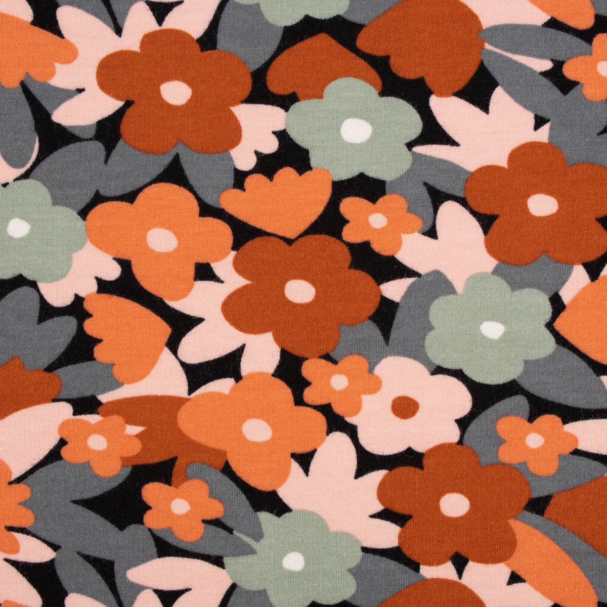 SchÖner Leben Stoff Sweatstoff Soft Sweat Dünn Pastell Blumen Schwarz