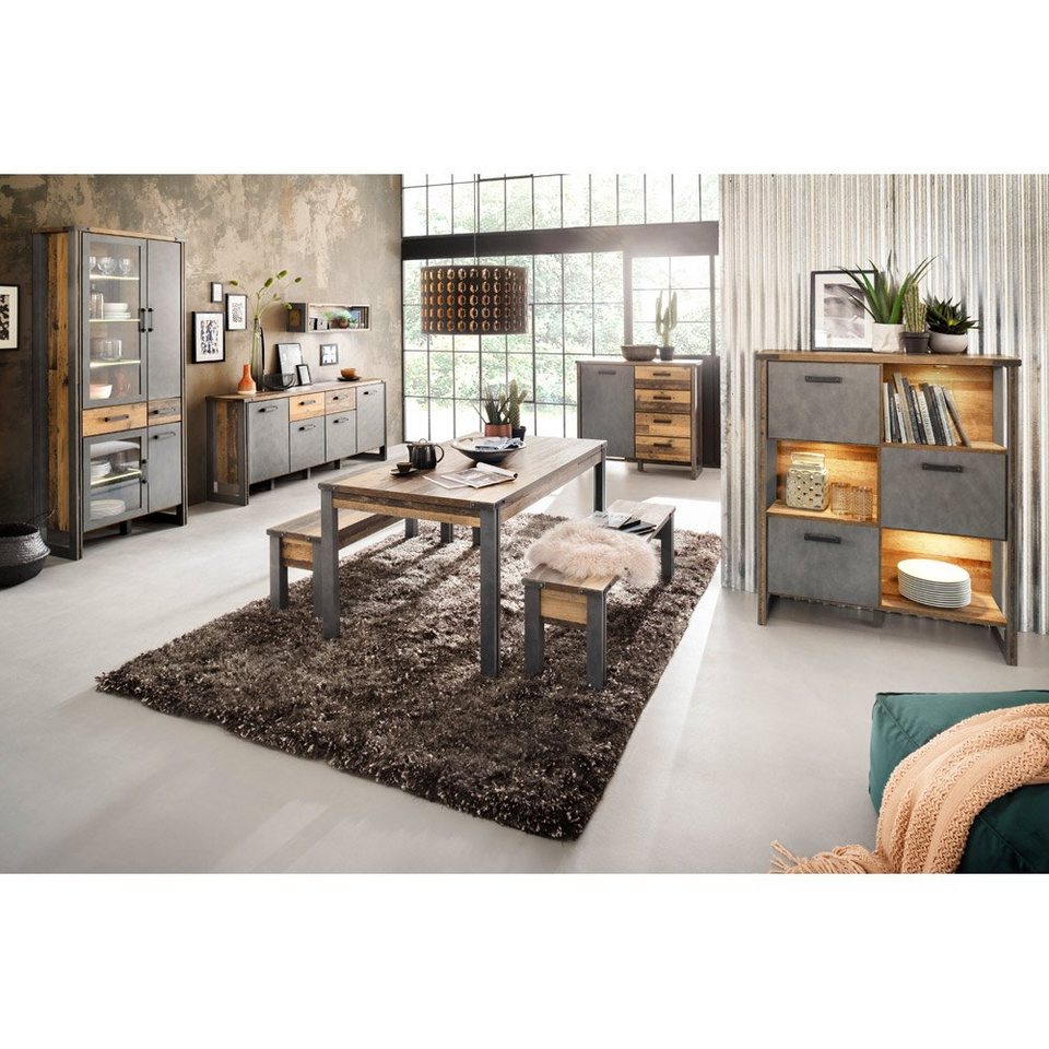 Lomadox Essgruppe Provo 19 Spar Set Mit Beleuchtung In Old Wood Nb
