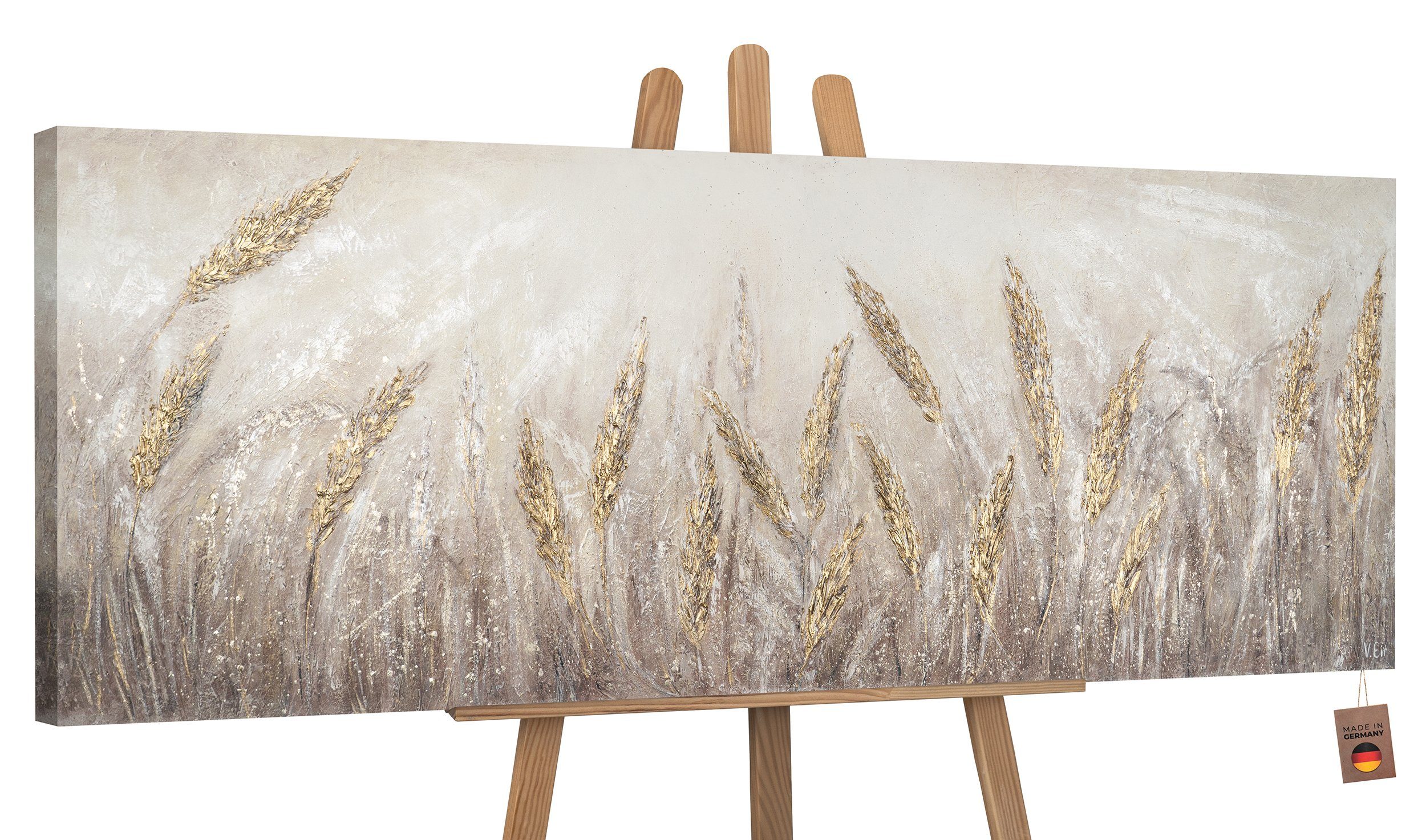 YS-Art Gemälde Dämmerung, Wald, Gold Leinwand Bild Handgemalt Dämmerung