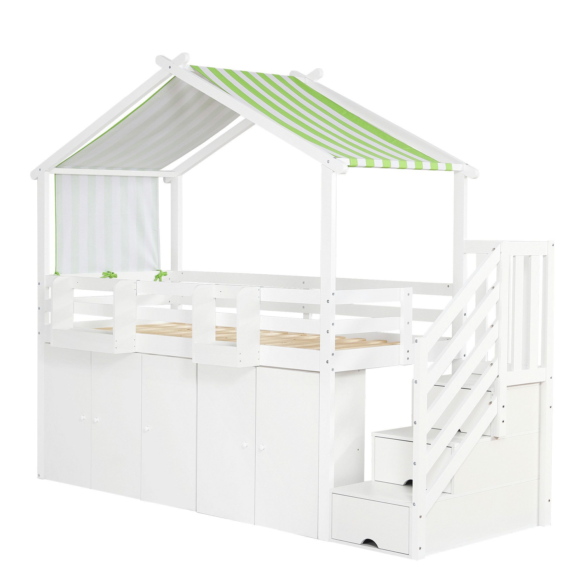 Ideasy Etagenbett 90x200cm Hausbett Mit 1 Kleiderschrank Und 2 Spinden