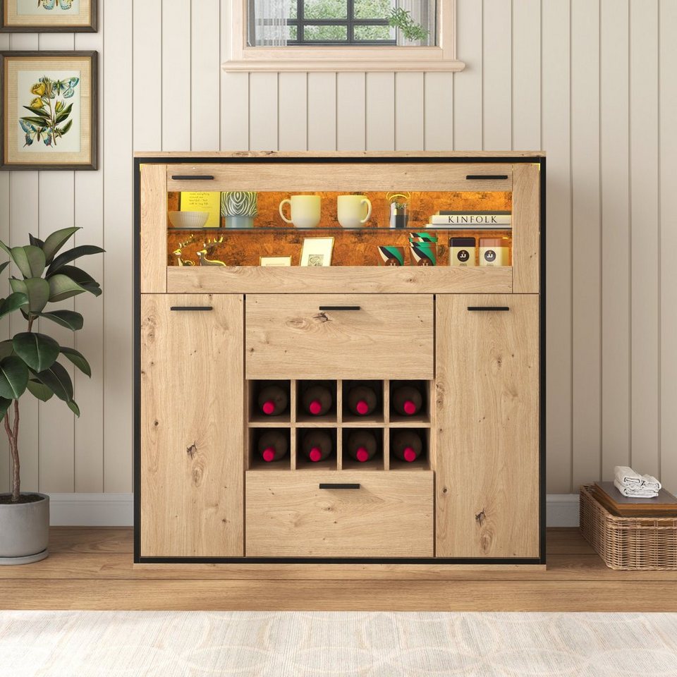 Celya Sideboard Eleganter Weinschrank Mit Doppeltüren Mit Led