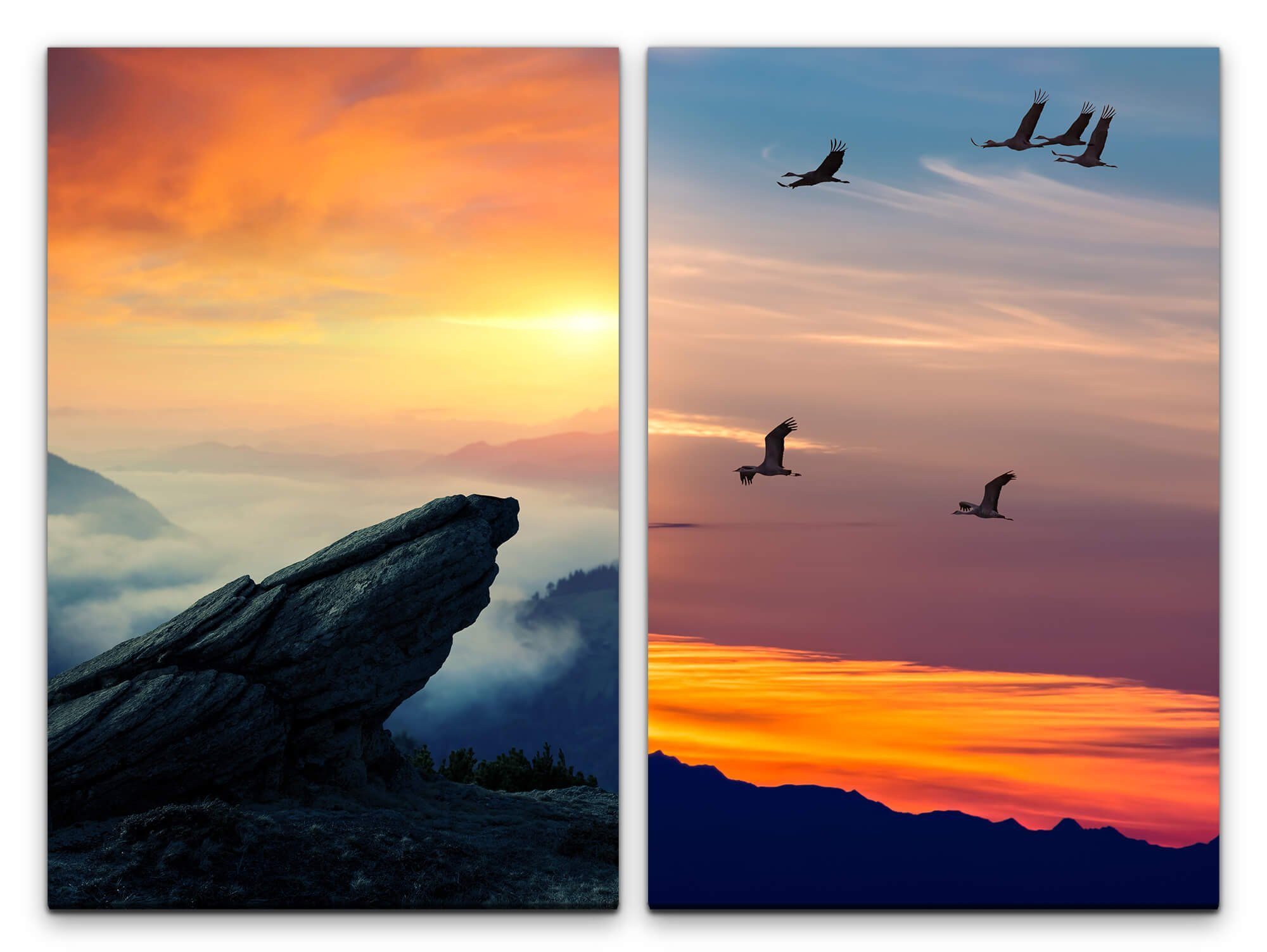 Sinus Art Leinwandbild 2 Bilder Je 60x90cm Berge Sonnenuntergang Roter