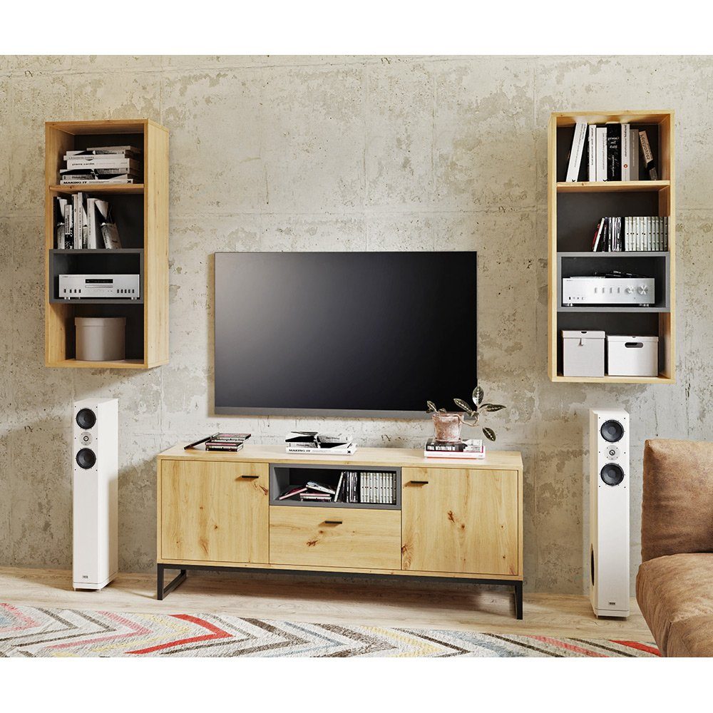 Lomadox Wohnwand Ostuni 132 3 St 3 Tlg Artisan Eiche Nb Mit