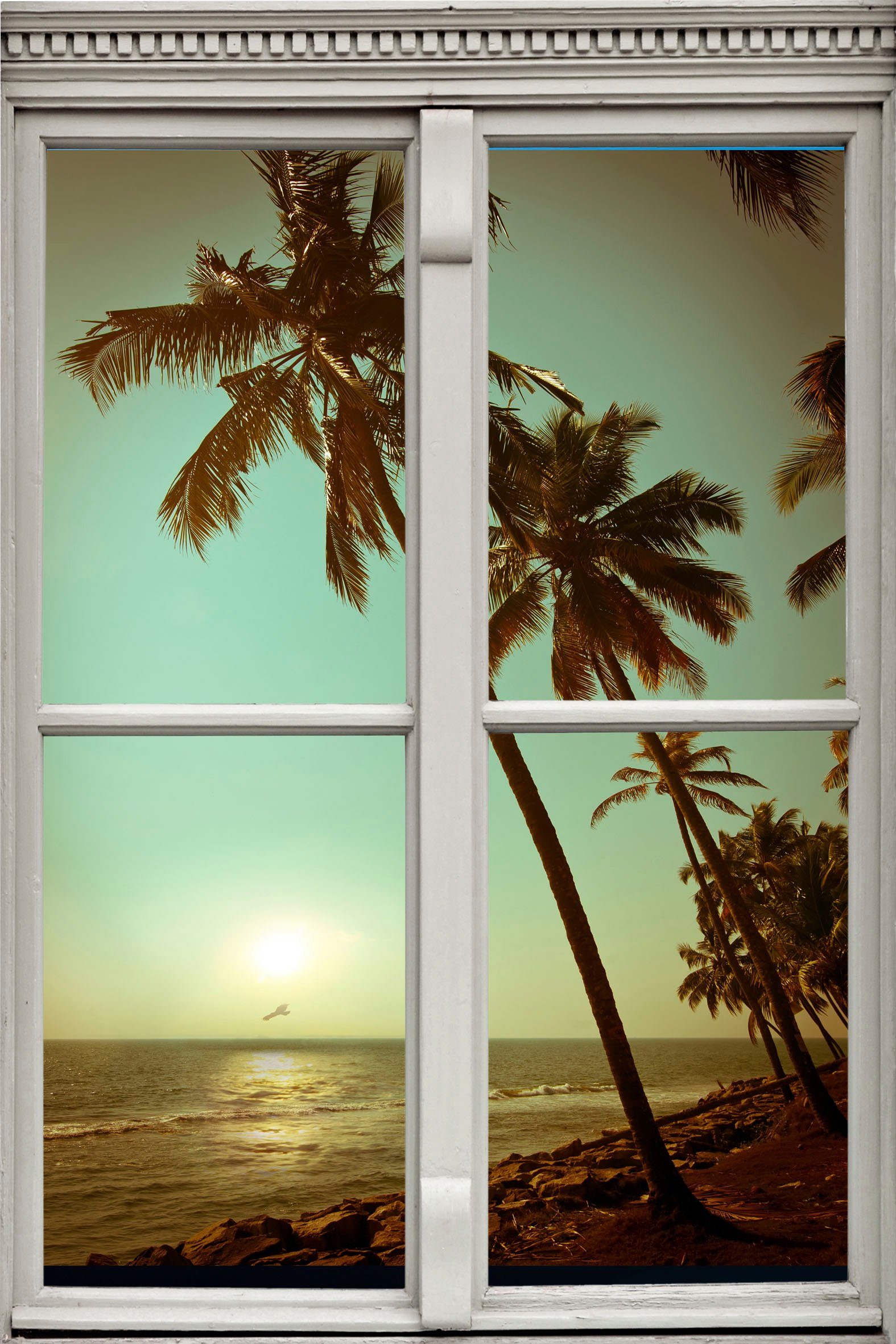 queence Wandsticker Palmenstrand, Wandsticker, Wandbild, selbstklebend, 3D, Fenster, Material ...