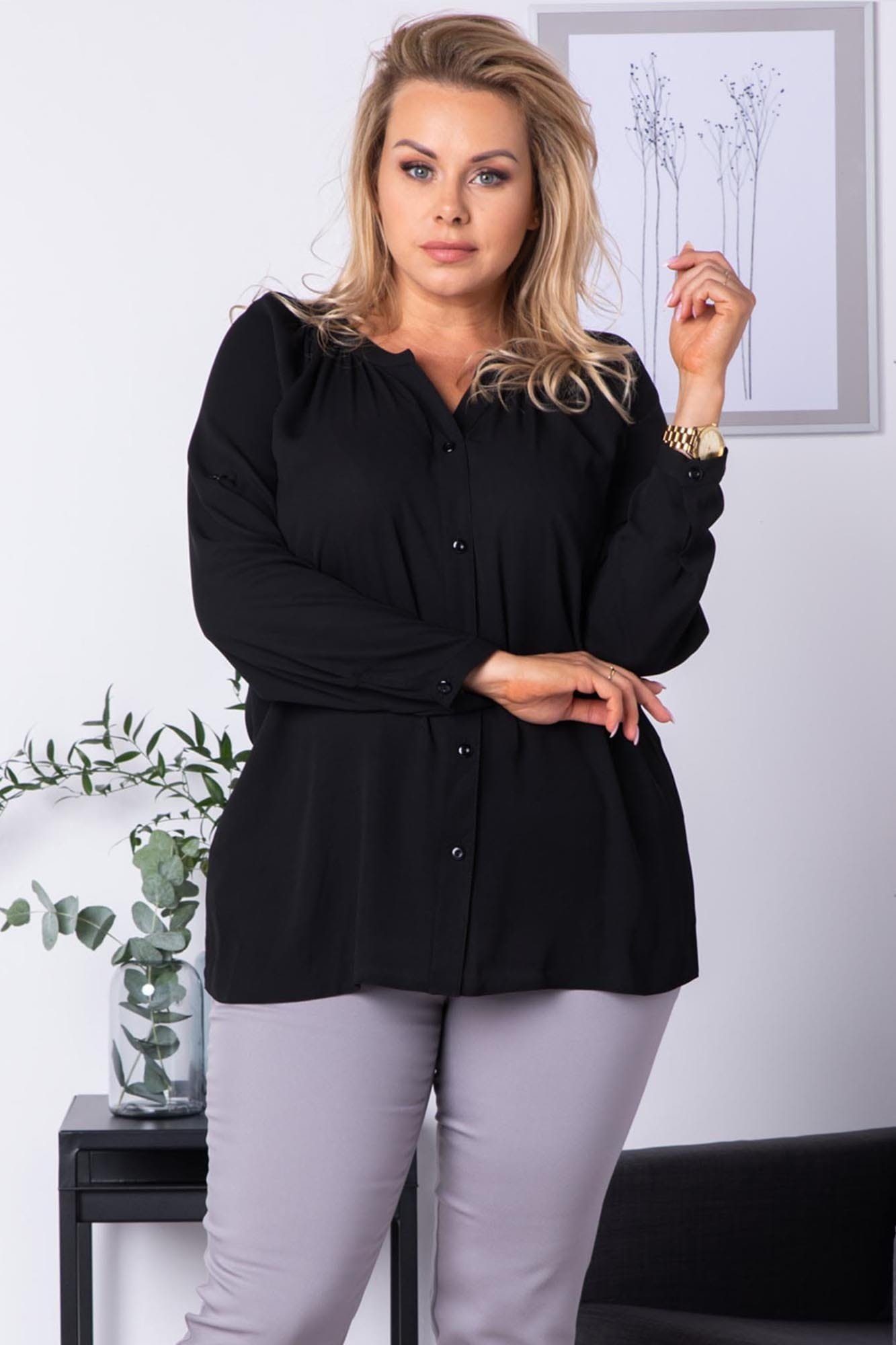 Karko Hemdbluse 55322 Elegante Hemdbluse Lockere Bluse Mit Stehkragen