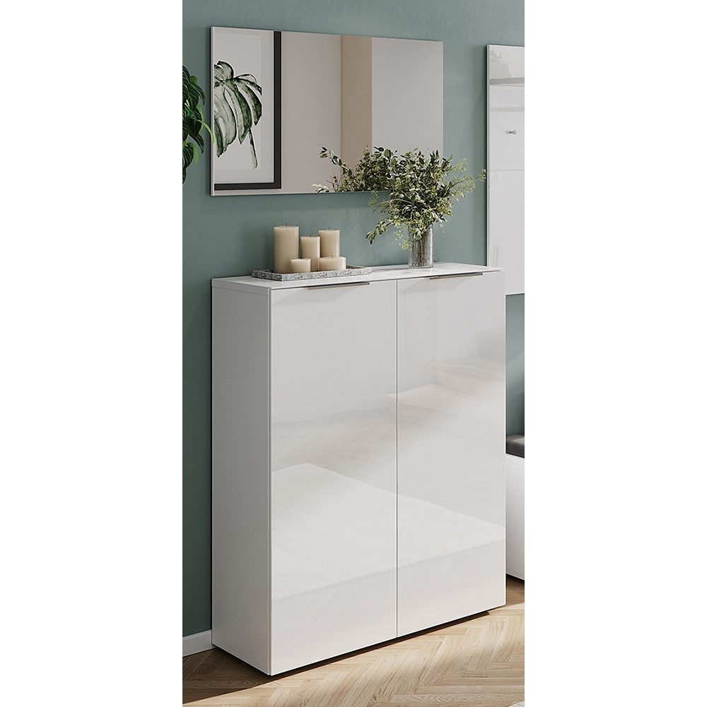 Lomadox Garderoben-Set GENEVA-01, (Spar-Set, 2-St., Schuhschrank Spiegel), weiß Glasfront ...