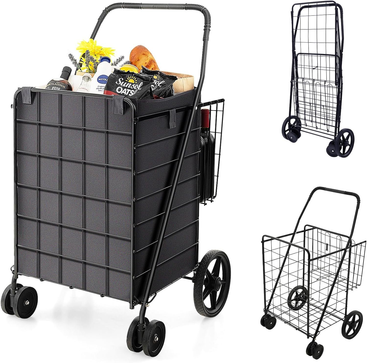 Costway Einkaufstrolley 120l Mit Abnehmbarer Tasche And 2 Körben Klappbar