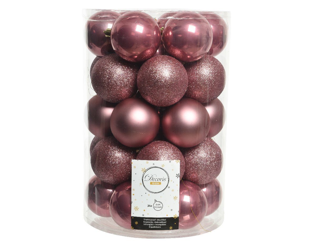 Kaemingk Weihnachtsbaumkugel, Weihnachtskugeln Kunststoff 8cm 34er Set - Samtpink