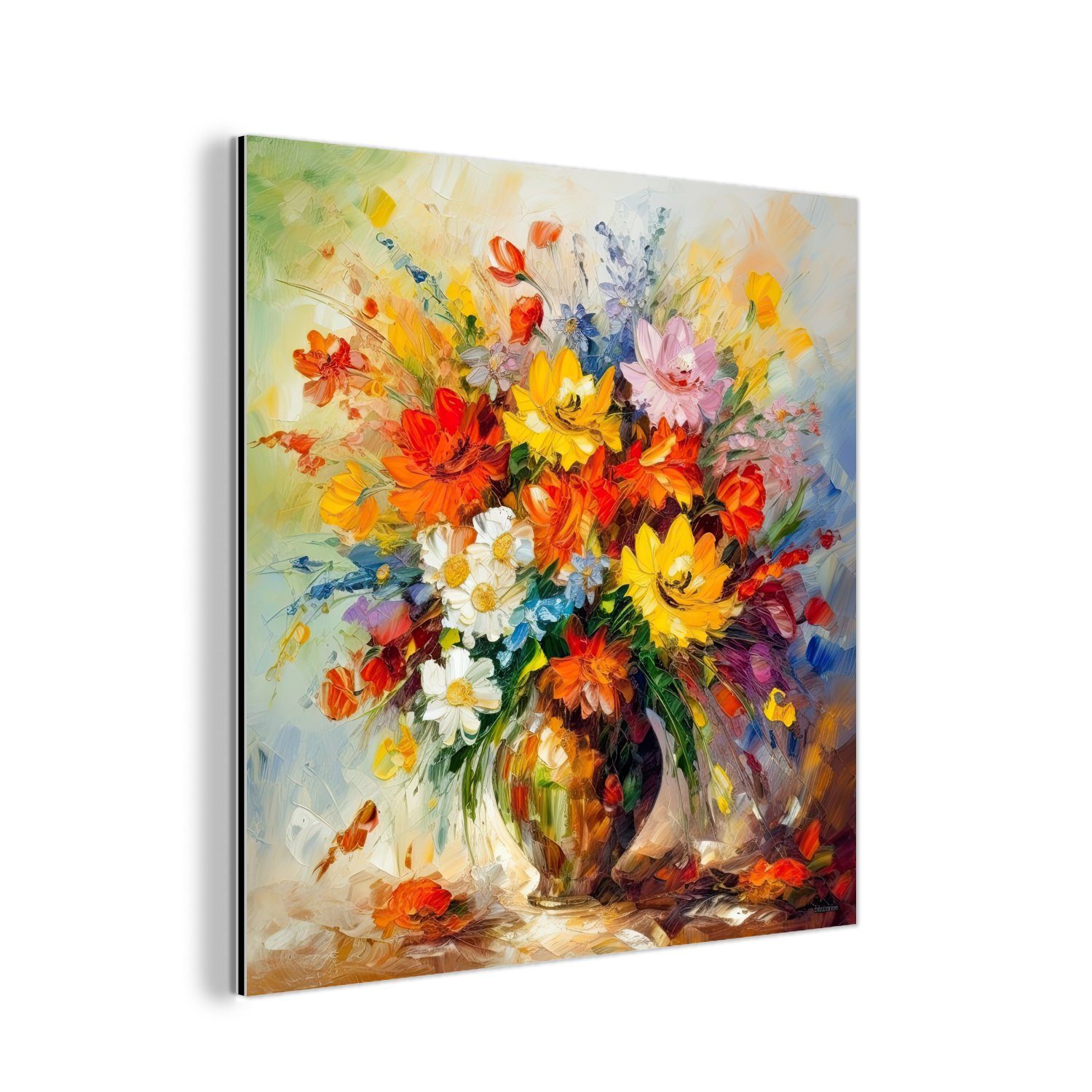 Muchowow Metallbild Blumen Bunt Ölfarbe Blumentopf 1 St Alu