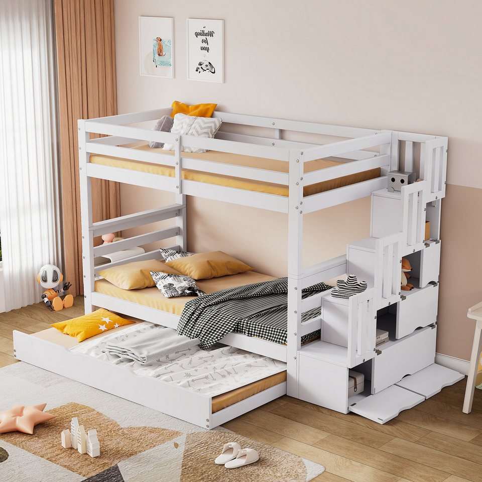 Flieks Etagenbett Kinderbett 90x200cm Mit Stauraumtreppe Und