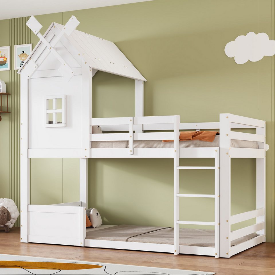 Modfu Etagenbett Hausbett Mit Windmühle Kinderbett Mit Dach Und