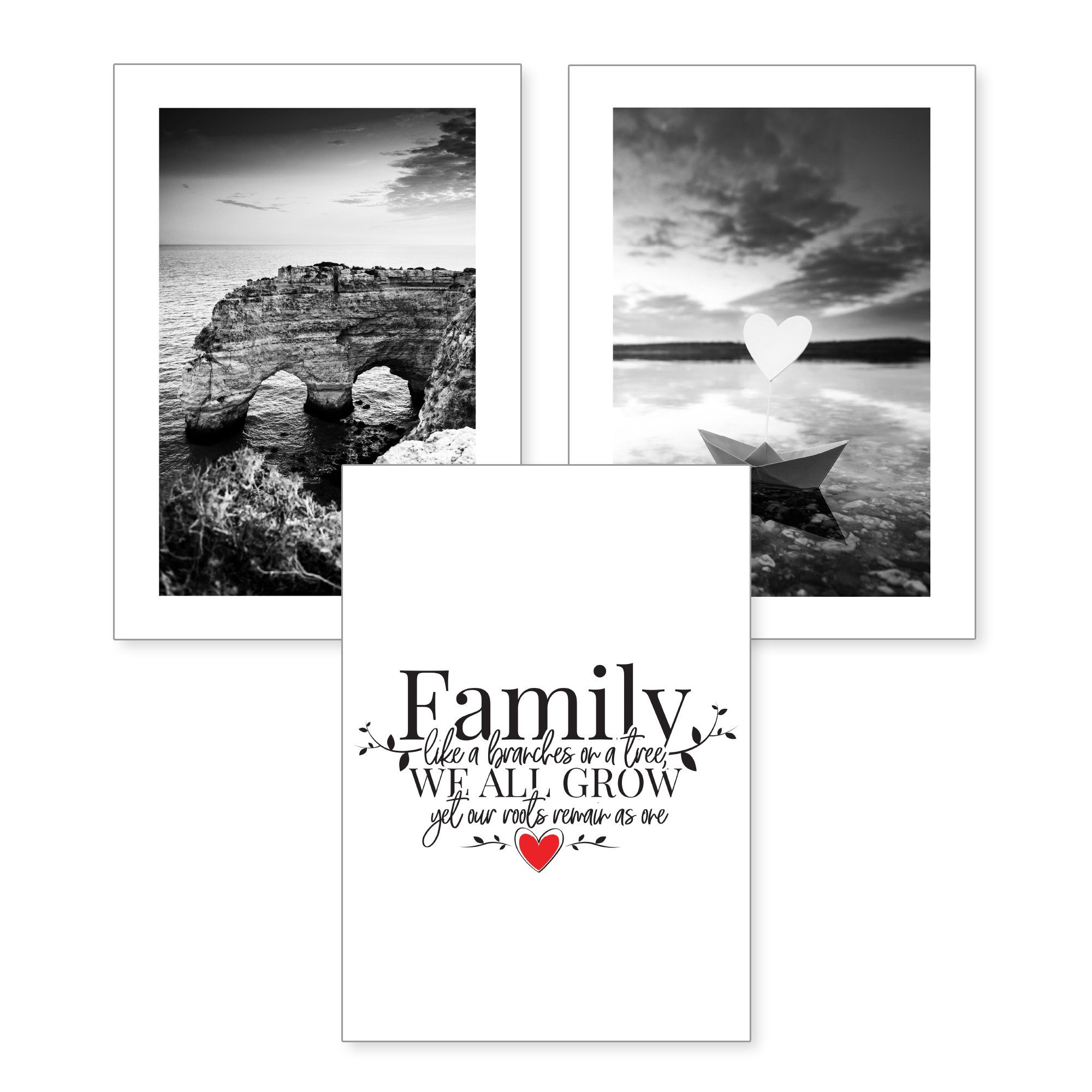 Kreative Feder Poster Herz Familie Meer Landschaft Boot Wasser