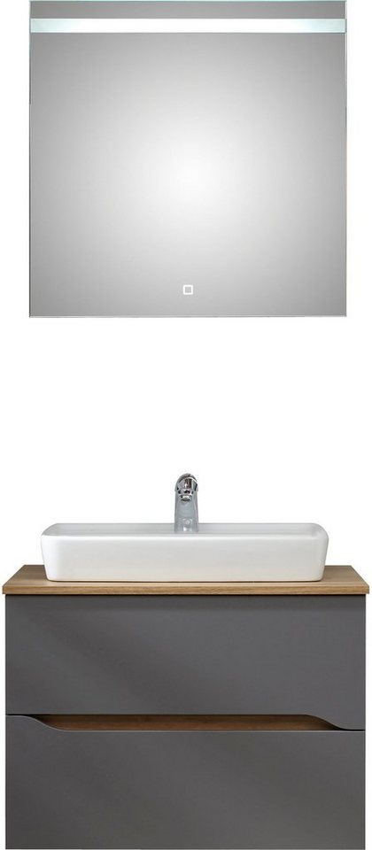 Saphir Badmöbel Set Quickset 2 Teilig Keramik Aufsatzbecken Mit Led
