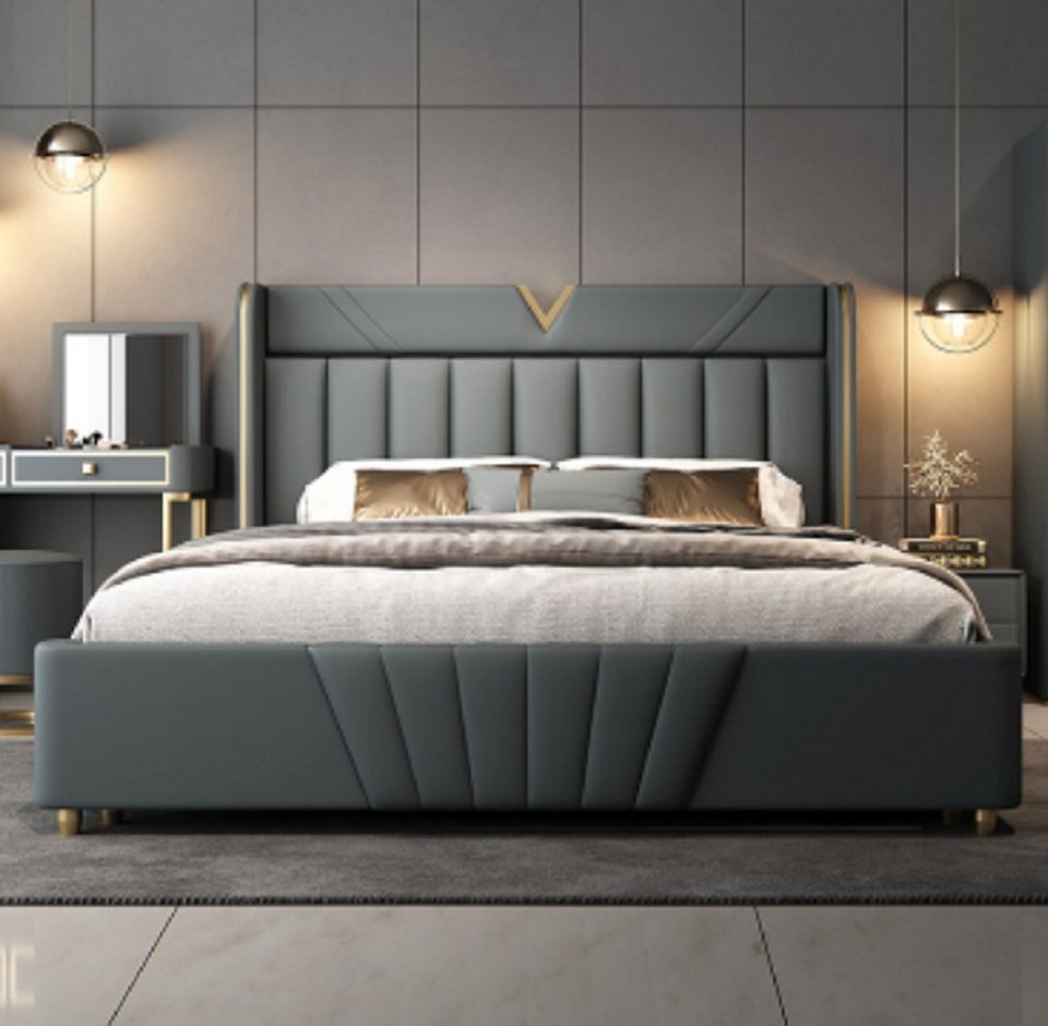 Jvmoebel Bett Schlafzimmer Graues Bett Designer Möbel Luxus Materialien