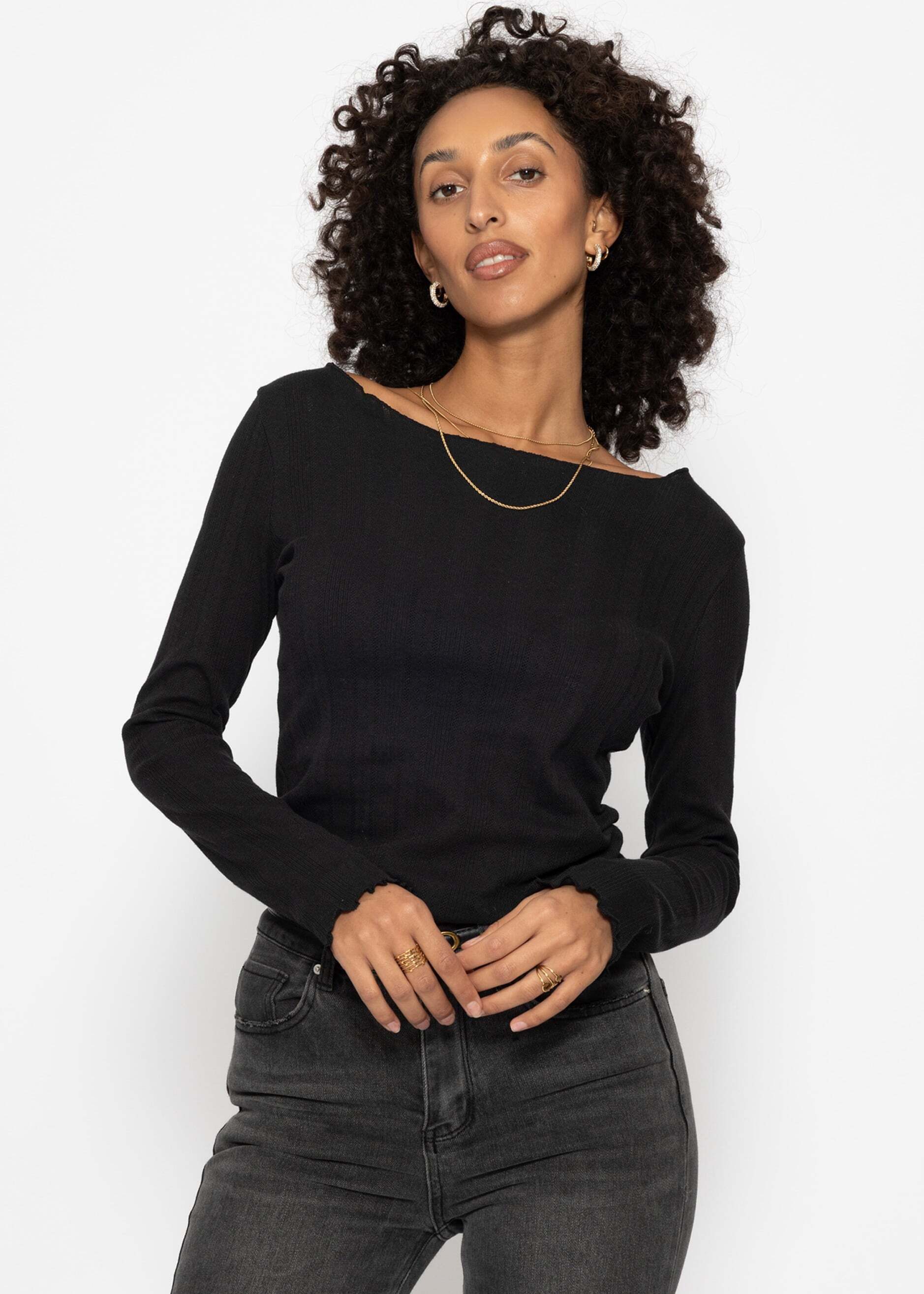 SASSYCLASSY Langarmshirt Pointelle Langarmshirt für Damen Feminines Top ...