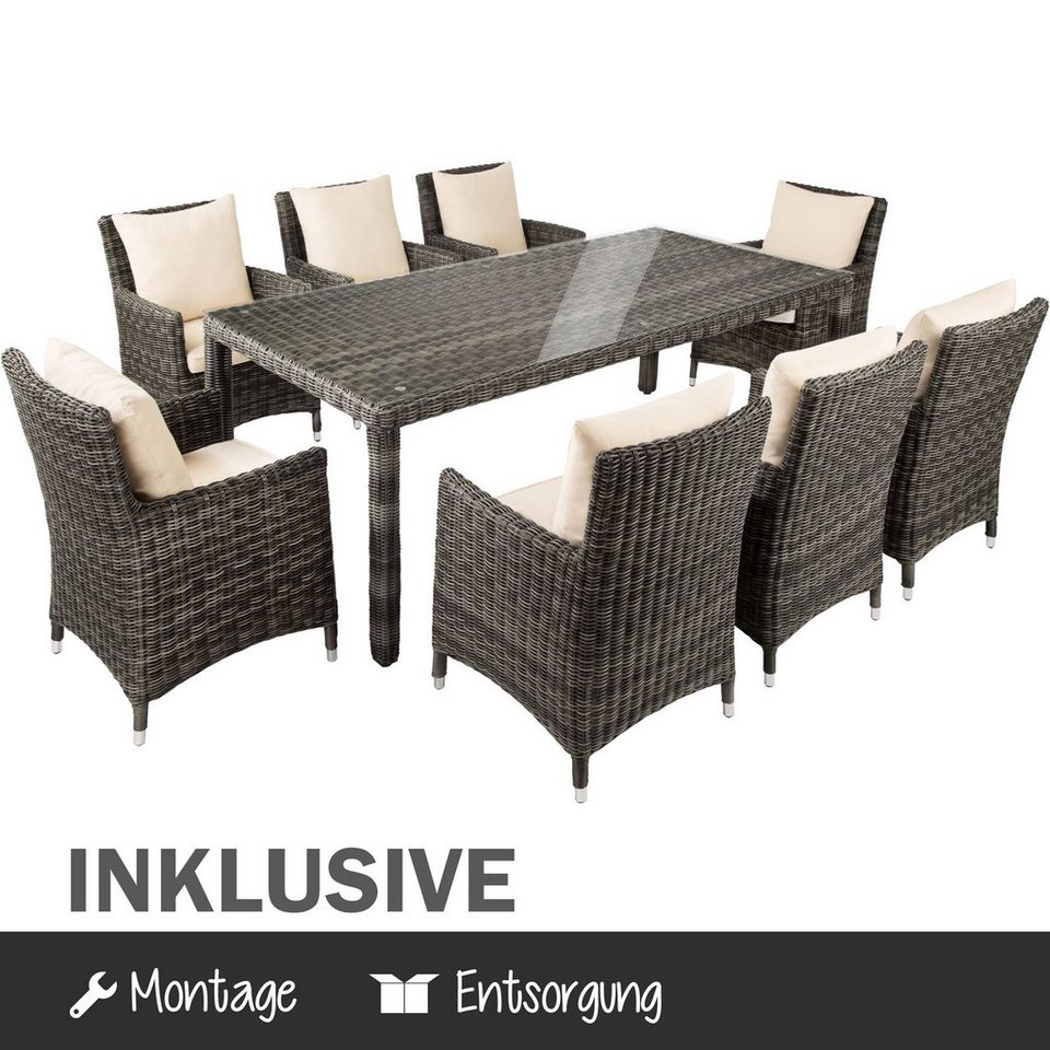 Tectake Essgruppe Aluminium Rattan Sitzgruppe Sanremo 81 9 Tlg Set