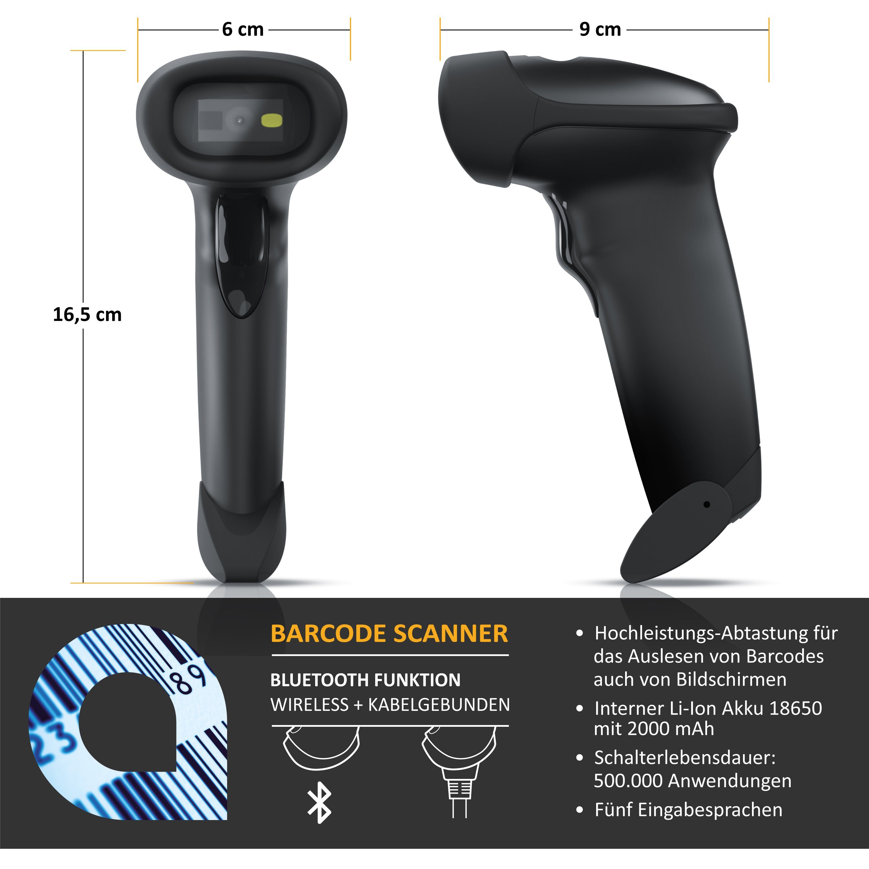 Aplic Handscanner, (Bluetooth Barcode Scanner, Barcodescanner kabellos ...