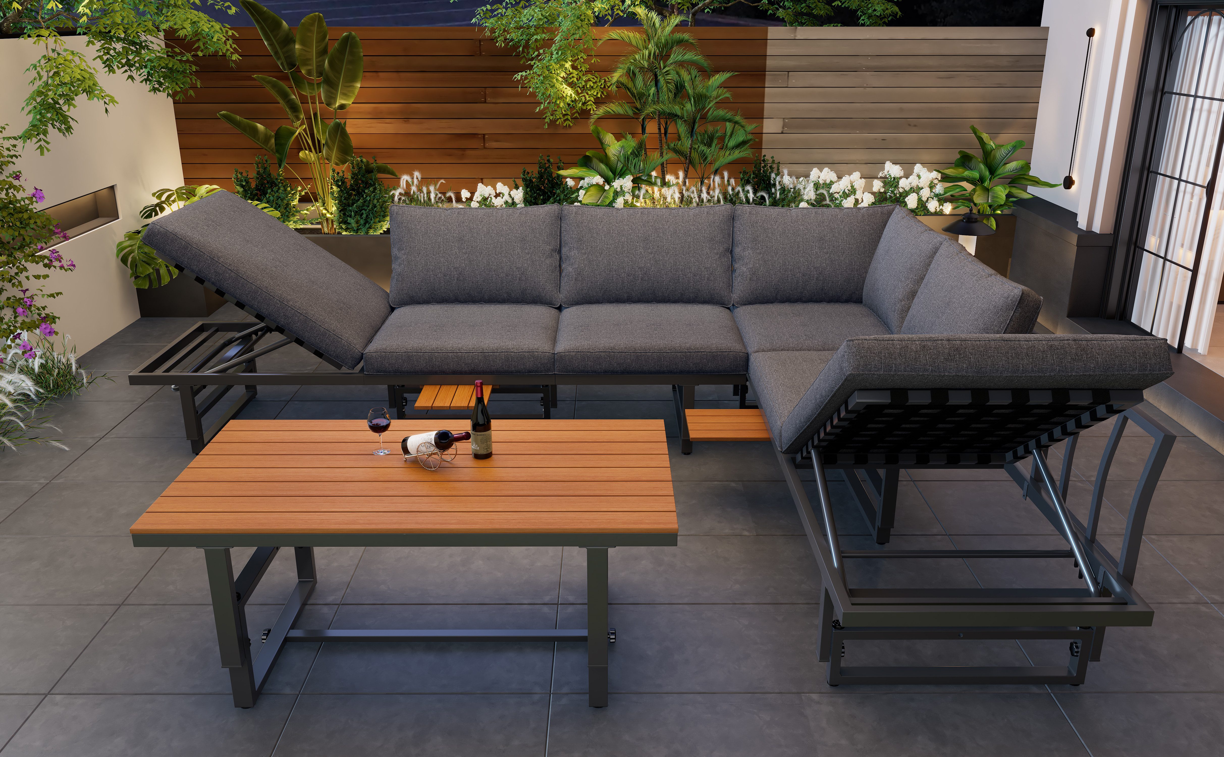 Merax Gartenlounge Set Mit Verstellbaren Module 3 Tlg 2 Bänke 1