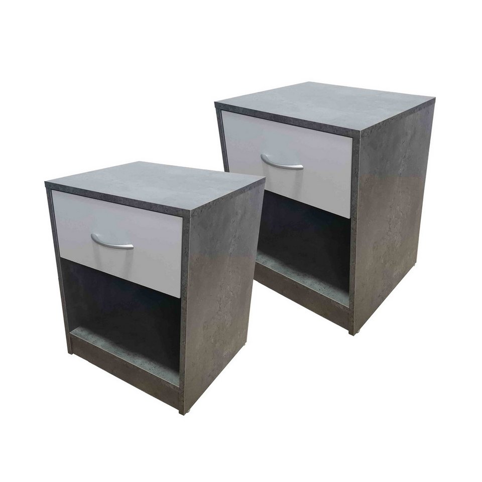 Hti Living Nachtschrank Nachtschrank 2er Set Nina Beton Weiß Set 2 St