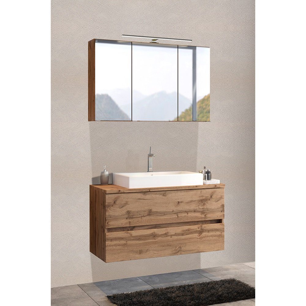 Lomadox Badmöbel Set Pesaro 03 Spar Set 2 St 100 Cm In Wotan Eiche