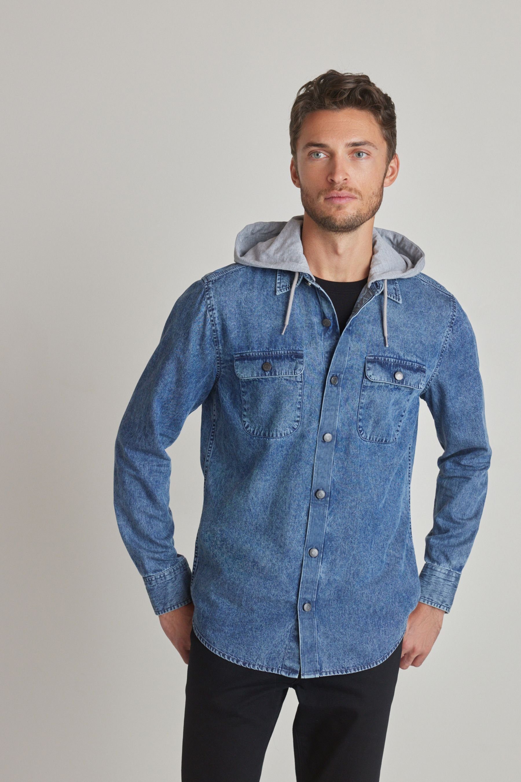 Next Kapuzenhemd Hemdjacke Aus Jeansstoff Mit Kapuze 1 Tlg