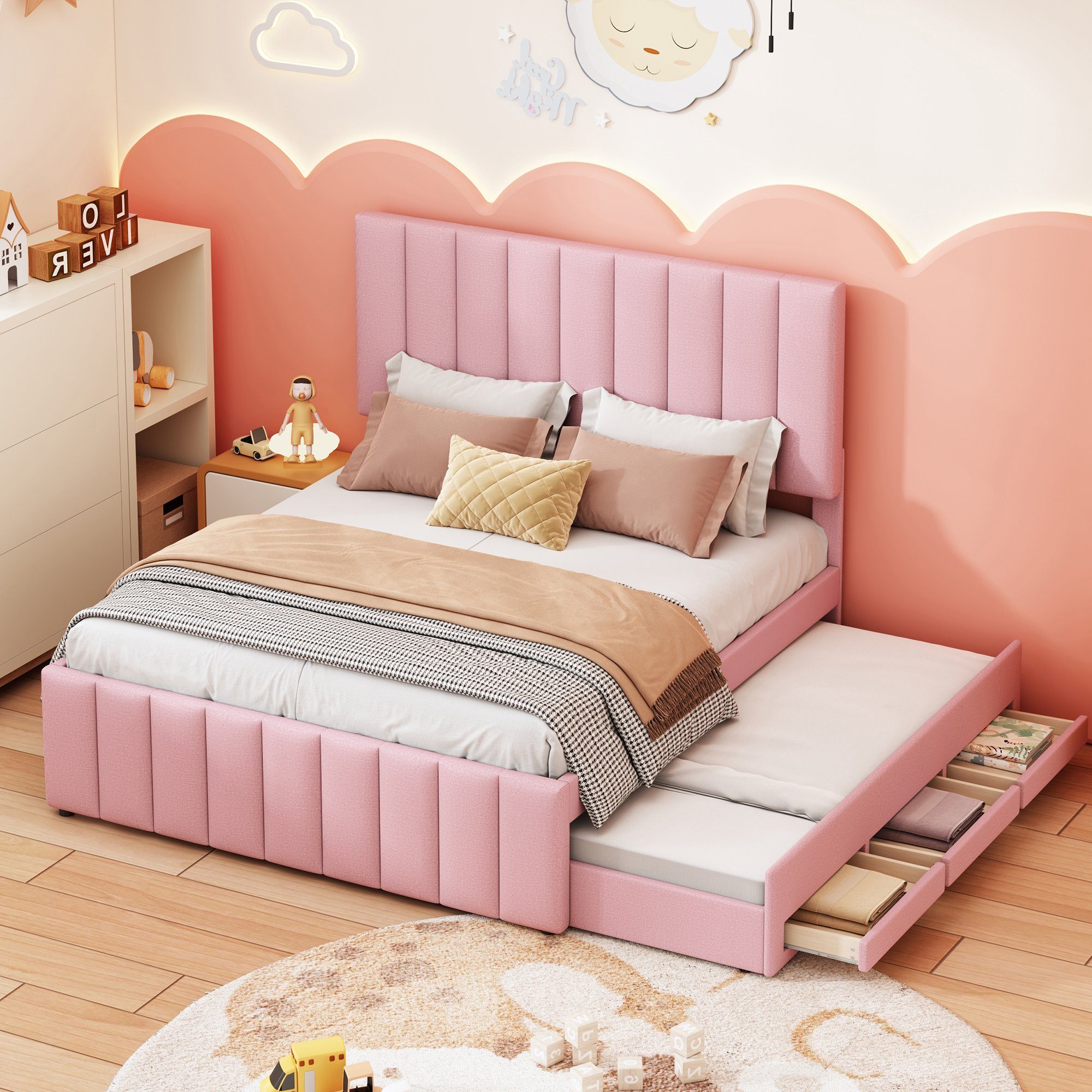 REDOM Polsterbett Funktionsbett mit Rollbett und Stauraumschubladen ...