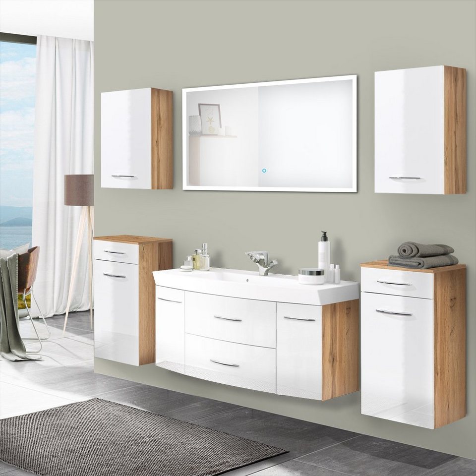 Lomadox Badmöbel Set Florido 03 Oak Spar Set 6 St 6 Tlg Mit