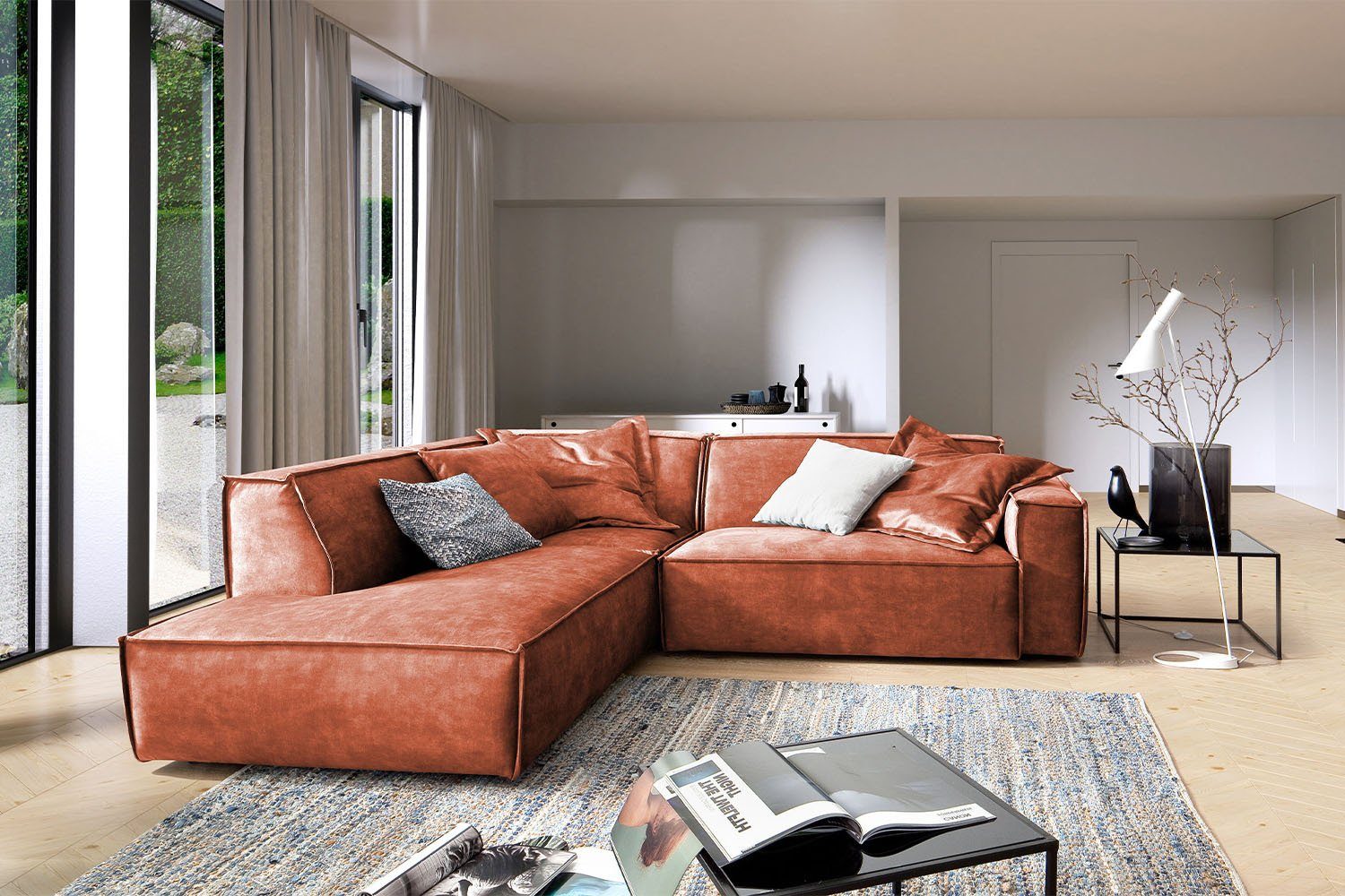 KAWOLA Ecksofa SAMU, Sofa Velvet Vintage, Recamiere rechts od. links ...